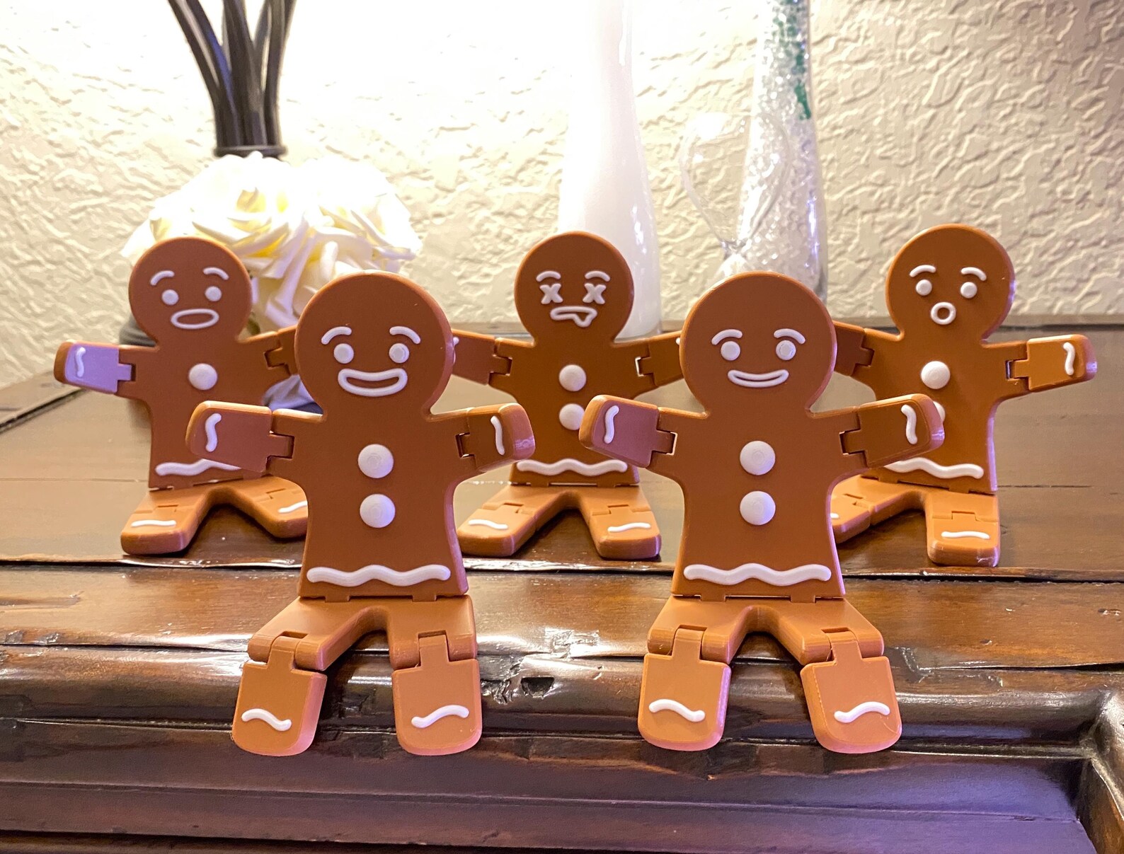 Articulated Gingerbread Man, Set of 5 Christmas Decoration, 5 Faces ...
