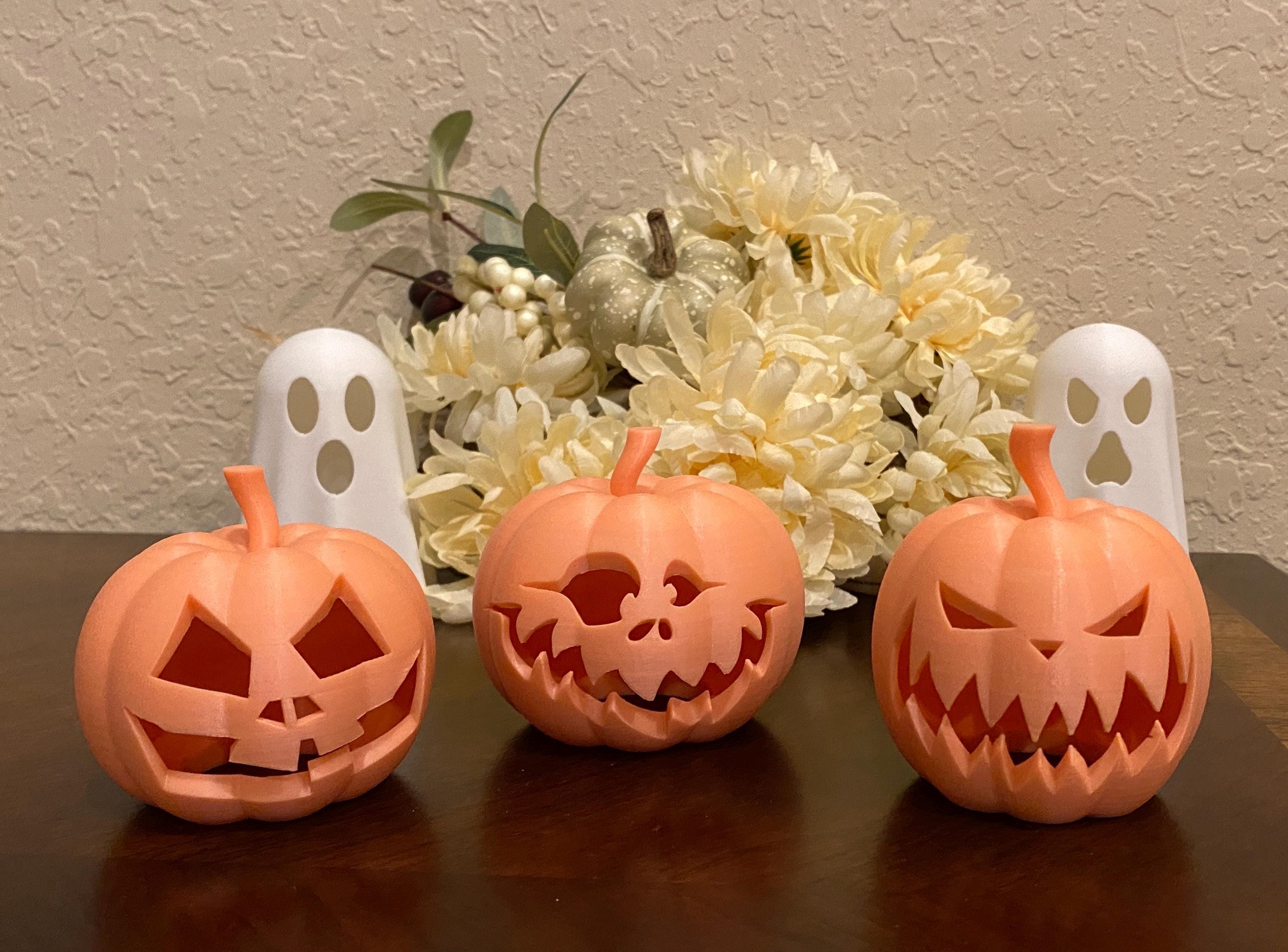 Set of 3 Halloween Pumpkins Jack-o-lanterns With Tea Light - 3D Printed ...