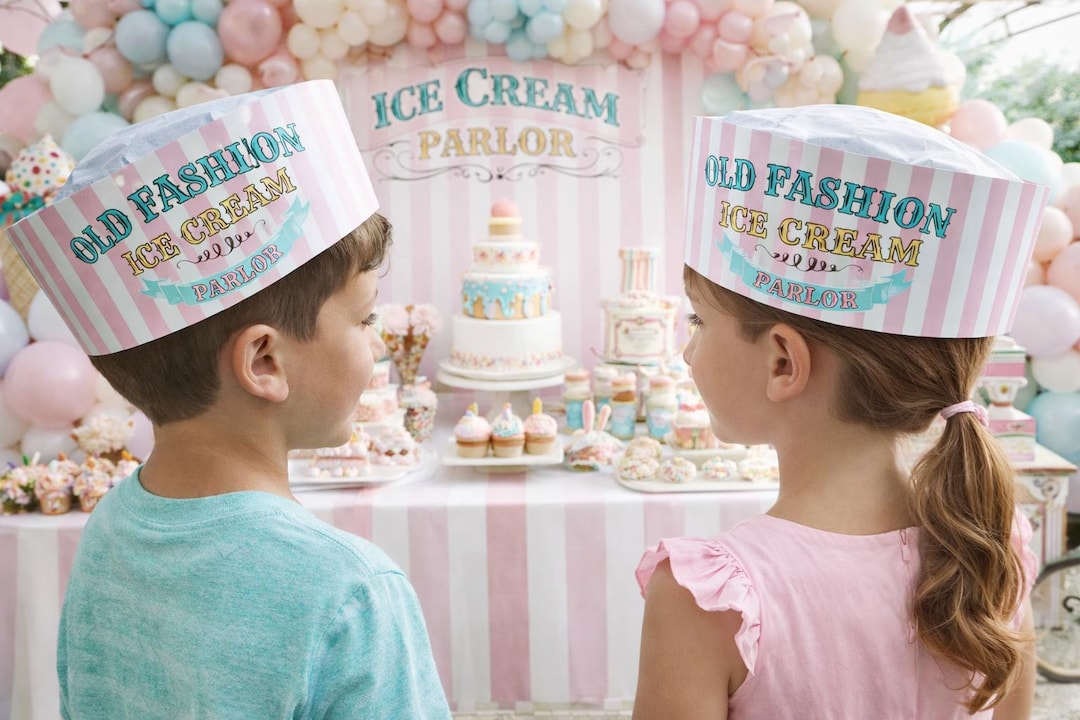 Printable Ice Cream Party Hats, Kids Soda Jerk Hats, Ice Cream Birthday ...
