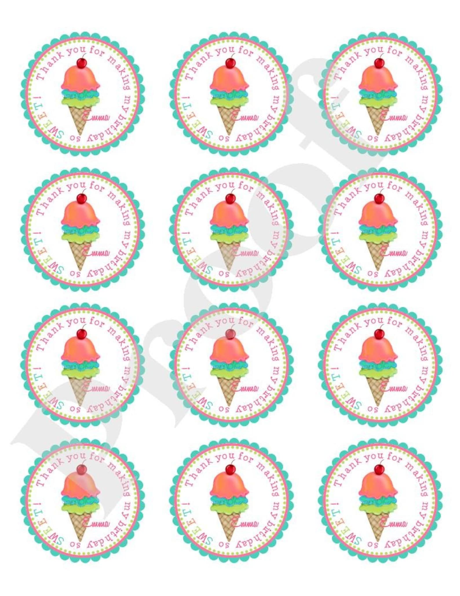 Ice Cream Stickers Ice Cream Birthday Party Labels GIRL | Etsy