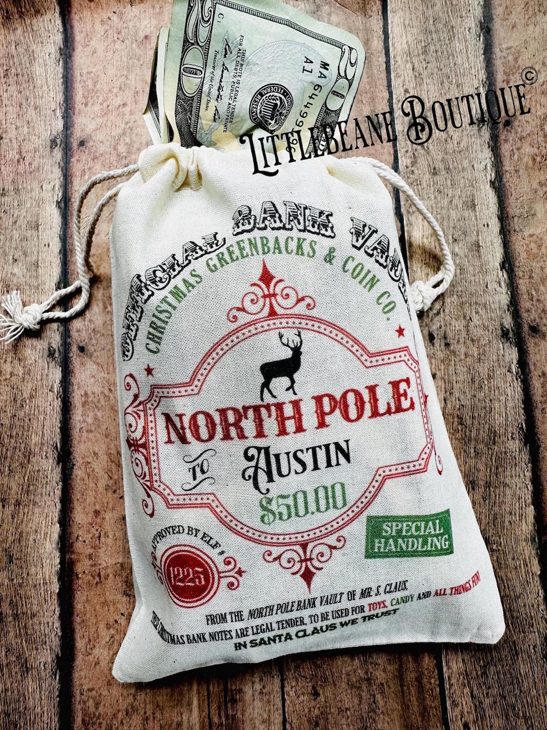 Personalized Christmas Money Holder, Christmas Money Bag, Small ...