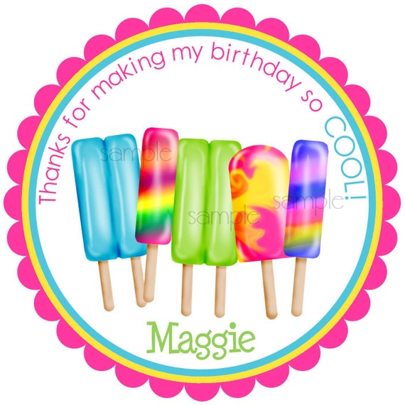 Ice Pops Stickers, Birthday party, Labels, seals, favor stickers, gift ...