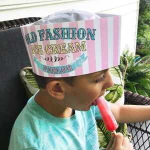 Printable Ice Cream Party Hats, Kids Soda Jerk Hats, Ice Cream Birthday ...