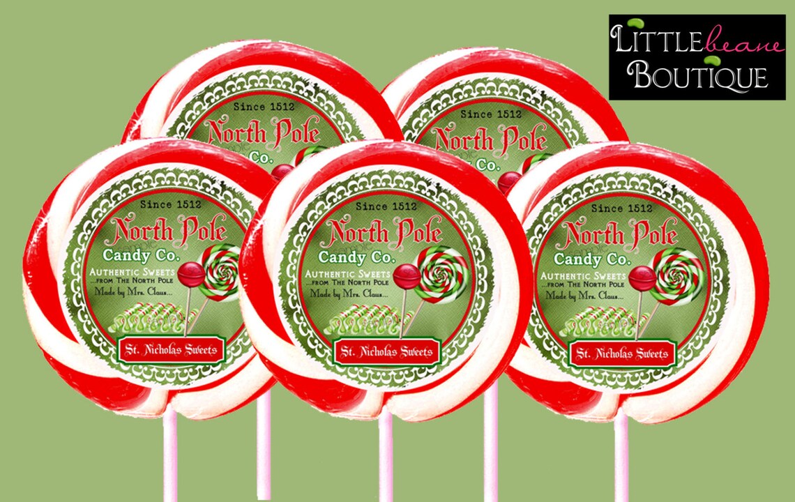 North Pole Christmas Stickers, Lollipop Stickers, Candy Labels, Sweet ...