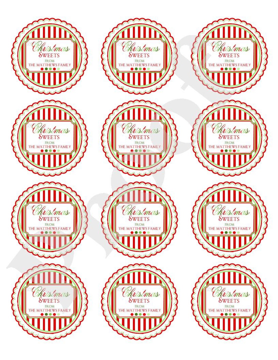 Christmas Stickers Christmas Sweets Stripe Sweet Stripes - Etsy