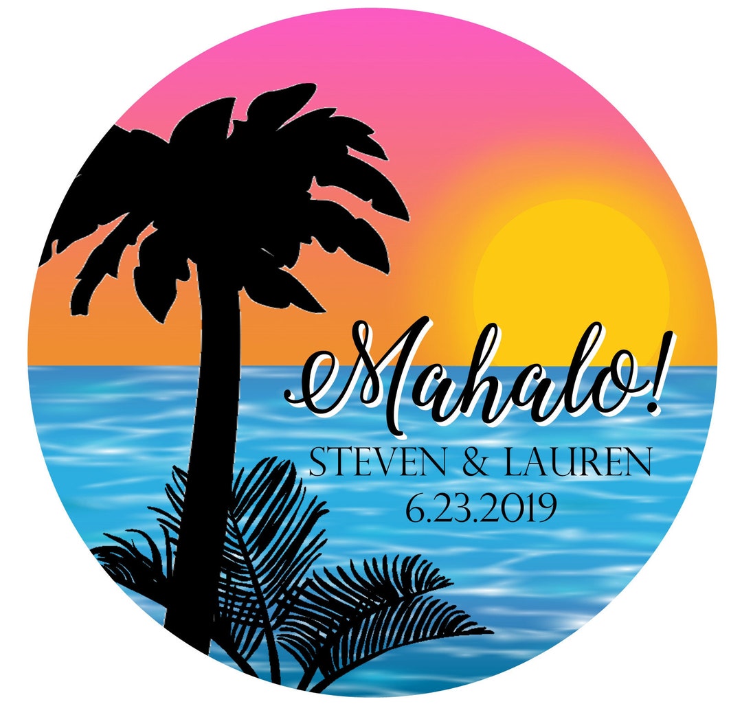 Beach Stickers, Mahalo Stickers, Hawaiian Luau Party, Mahalo Labels ...