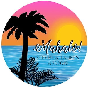 Beach Stickers, Mahalo Stickers, Hawaiian Luau Party, Mahalo Labels ...