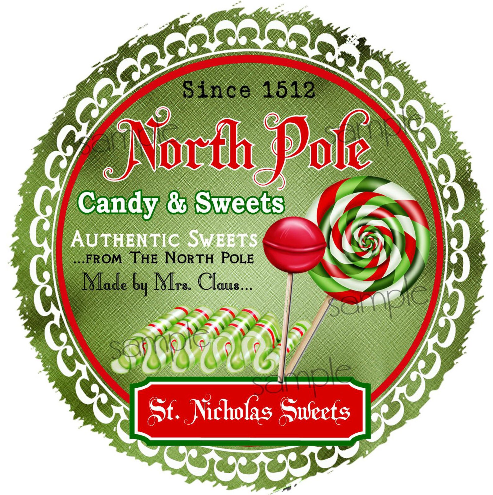 North Pole Christmas Stickers, Lollipop Stickers, Candy Labels, Sweet ...