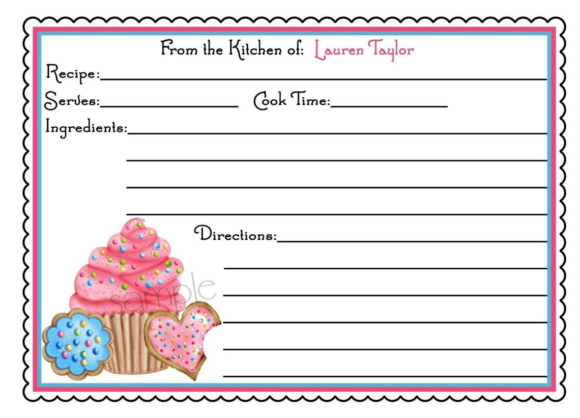 Cupcake Recipe Cards Cupcake and Cookies Kitchen Baking - Etsy