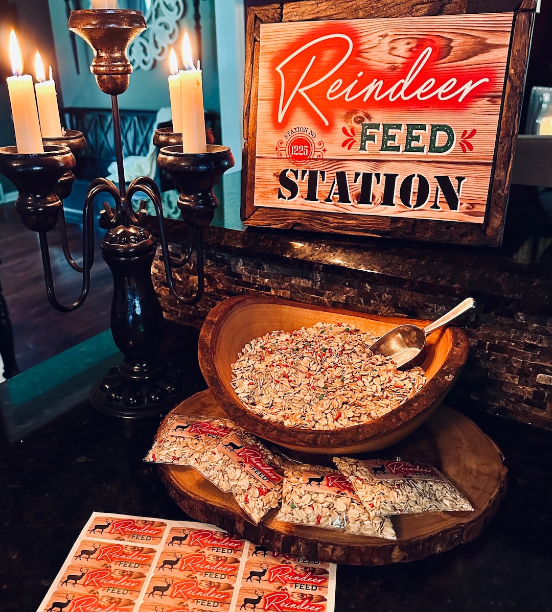 Printable Reindeer Feed Station Signs, Magic Reindeer Feed, Christmas ...