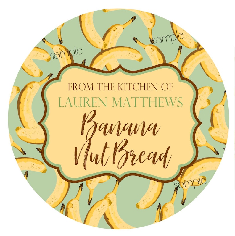 Banana Nut Bread Labels, Banana Stickers, Baking Labels, Personalized ...