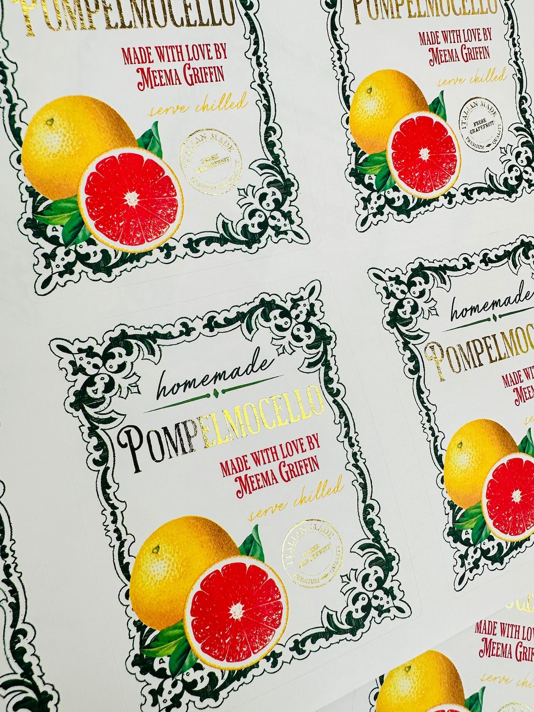 Pompelmocello Labels - Gold Homemade Limoncello Labels- Limecello ...