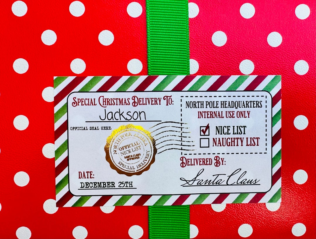 Christmas Nice List Stickers, GOLD Christmas Special Delivery Mail ...