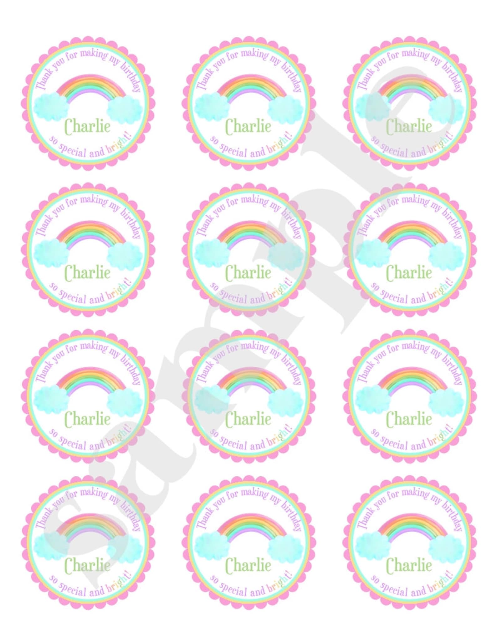 Rainbow Stickers, Rainbow Birthday Party, Favor Stickers, Clouds ...