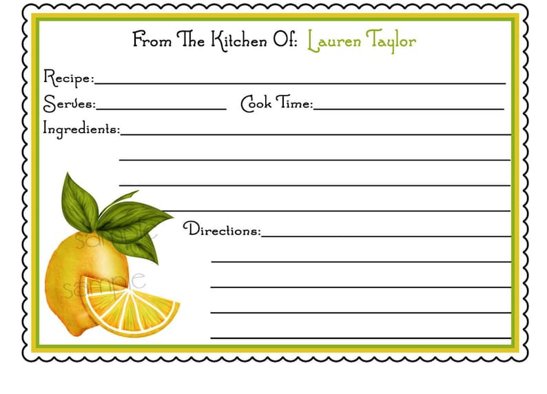Personalized Recipe Cards Sweet Lemons Kitchen Cooking - Etsy