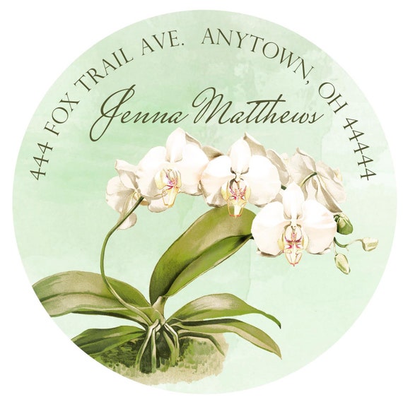 Orchid Address labels, white Orchid Stickers, Tropical Leaf, watercolor ...