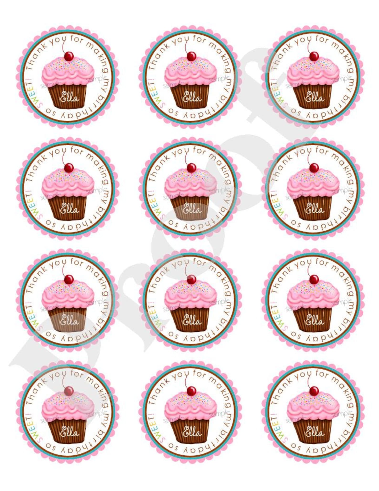 Cupcake Birthday Stickers Cupcake Stickers Cupcake Party | Etsy