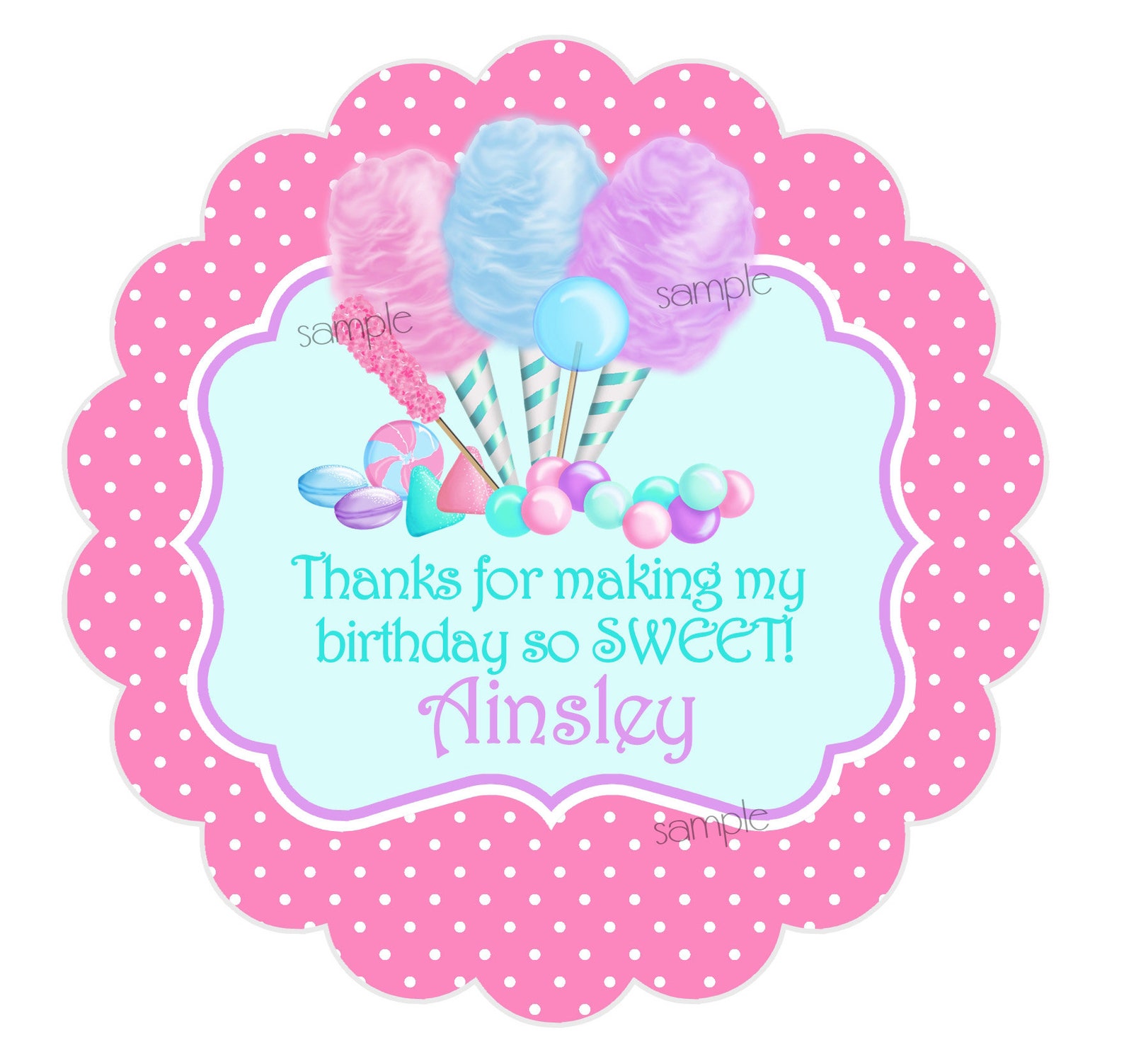 Personalized Candy Stickers SCALLOPED Cotton Candy Stickers - Etsy