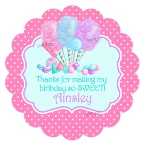 Personalized Candy Stickers, SCALLOPED, Cotton Candy Stickers, Circus ...