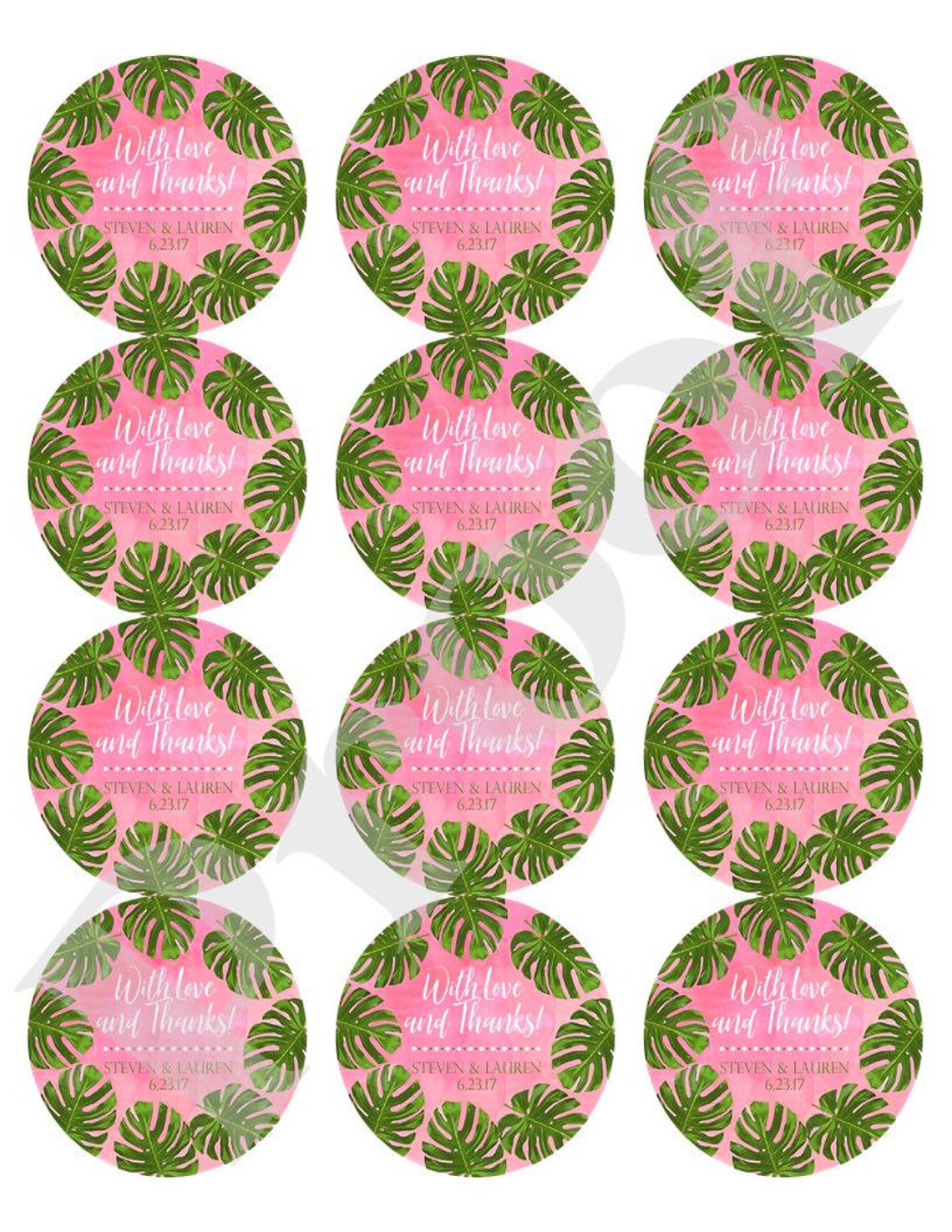 Palm Leaf Stickers, Tropical Leaf Wedding Labels, Monstera, Watercolor ...
