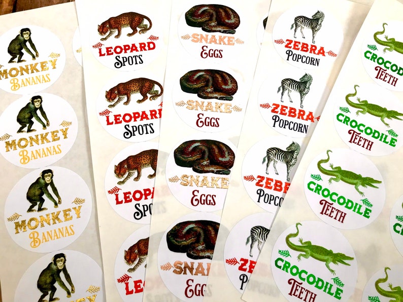 Jungle Party Stickers, Safari Birthday Party, Jungle Animal Stickers ...