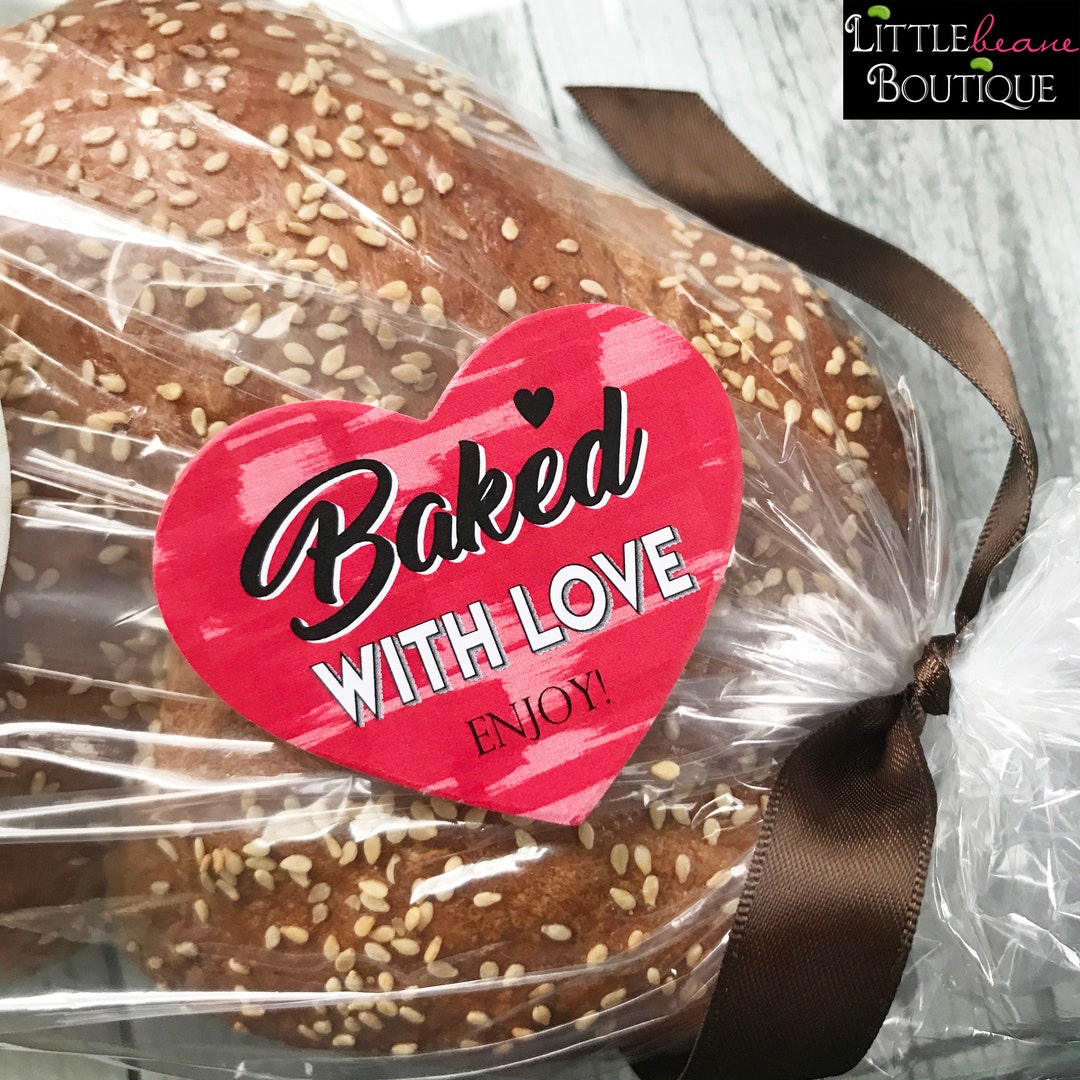 Bread Labels, Baking Labels, Baked With Love Stickers, Heart Baking ...