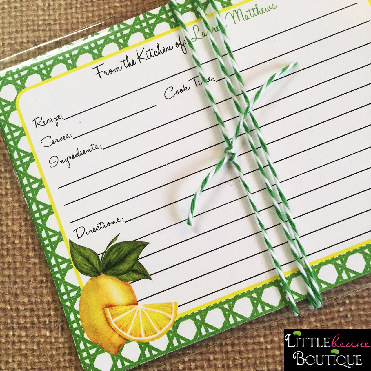 Personalized Recipe Cards Printed Lemon Recipe Cards Fruit | Etsy