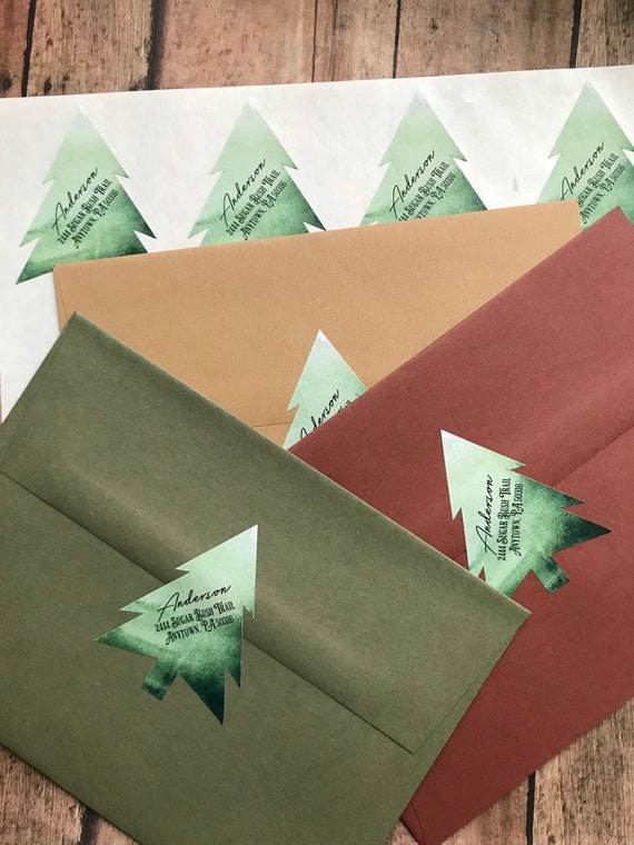 Woodland Return Address Labels - Christmas Tree Address Labels - Forest ...