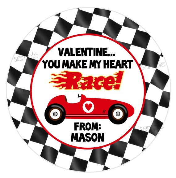 Race Car Valentines, Kids Valentines Day Stickers, Gift Stickers, Candy ...