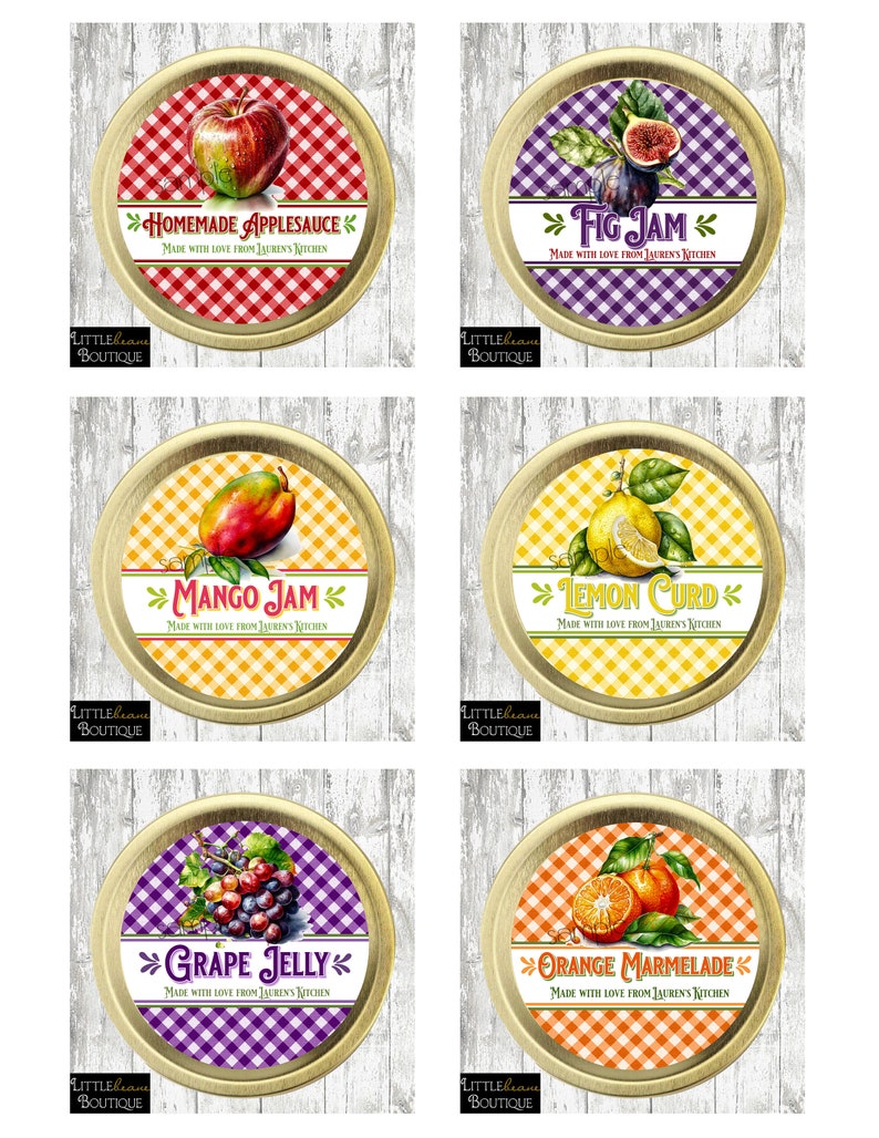 Fruit Jam Canning Labels, Gingham Plaid Jam Labels, Fruit Label ...