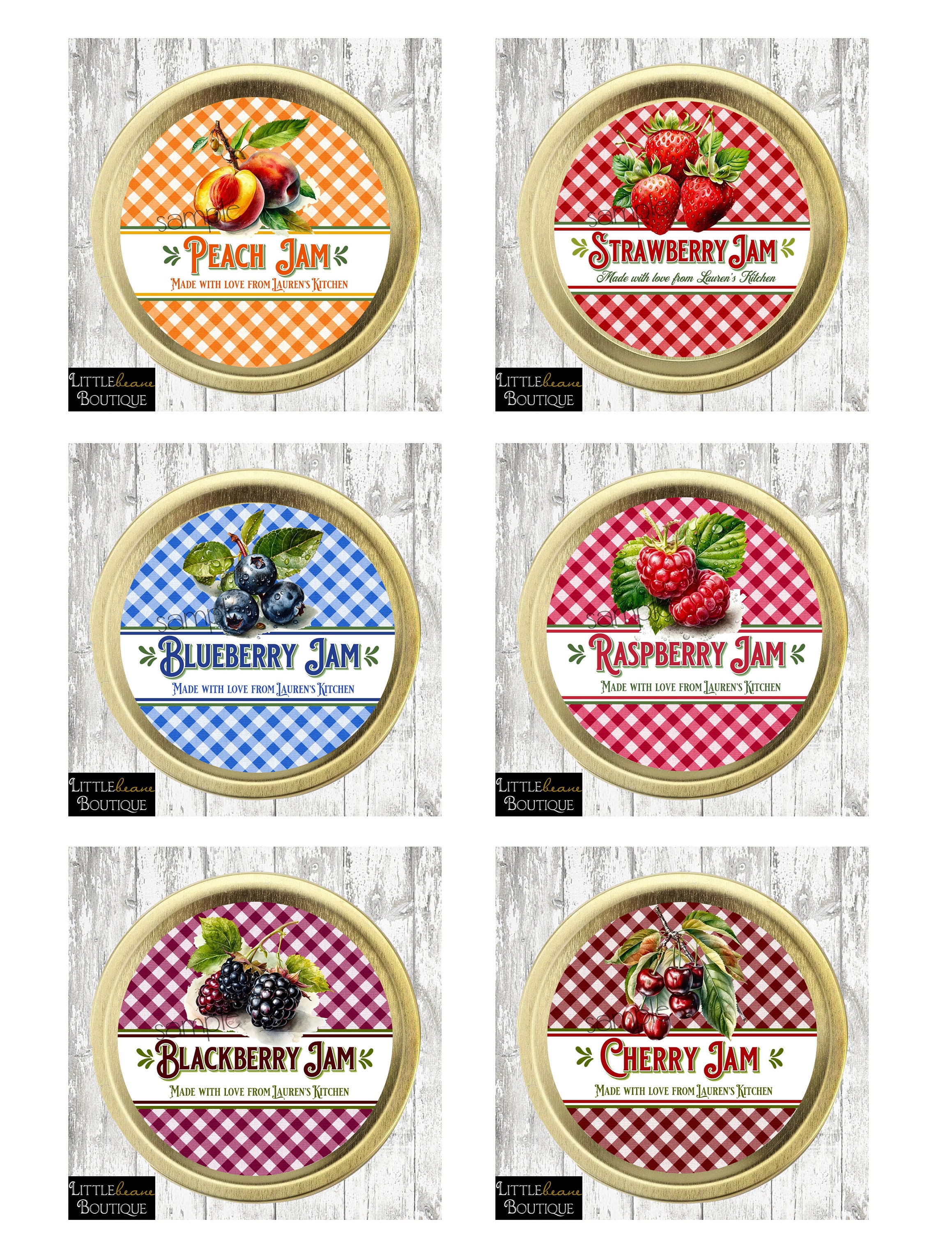 Fruit Jam Canning Labels, Gingham Plaid Jam Labels, Fruit Label ...