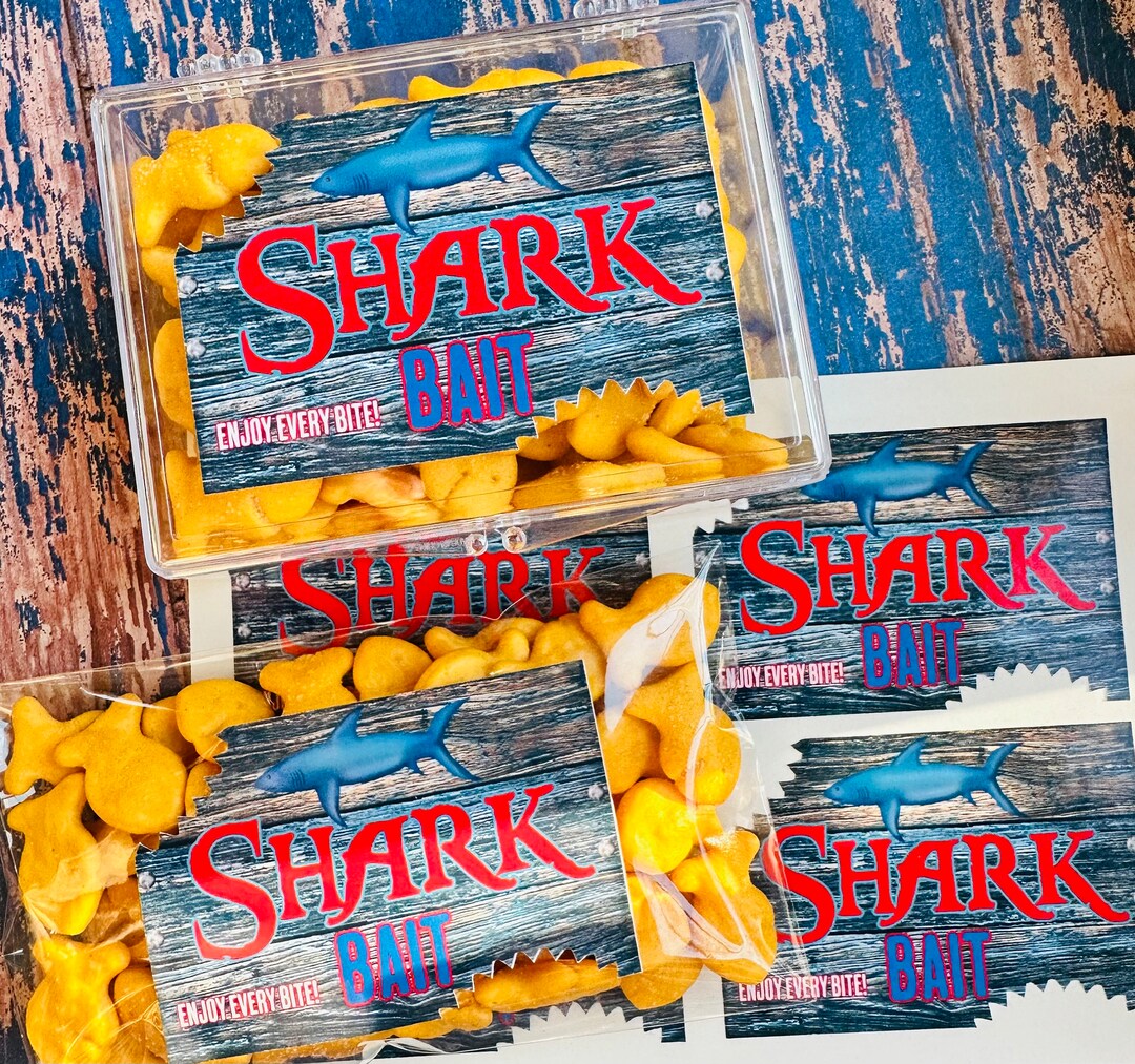 Shark Bait Stickers, Shark Bite Stickers, Shark Party Labels, Shark ...