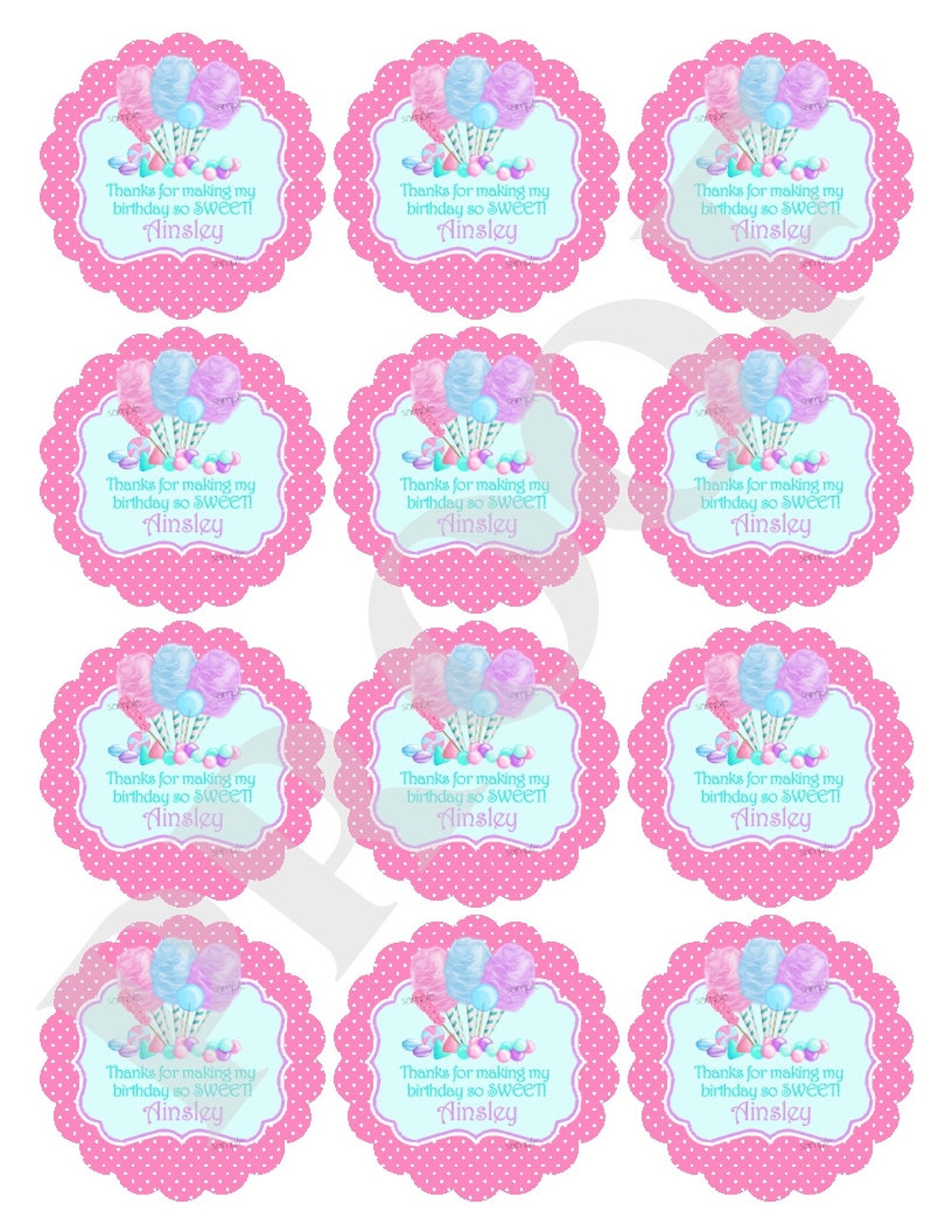 Personalized Candy Stickers SCALLOPED Cotton Candy Stickers - Etsy