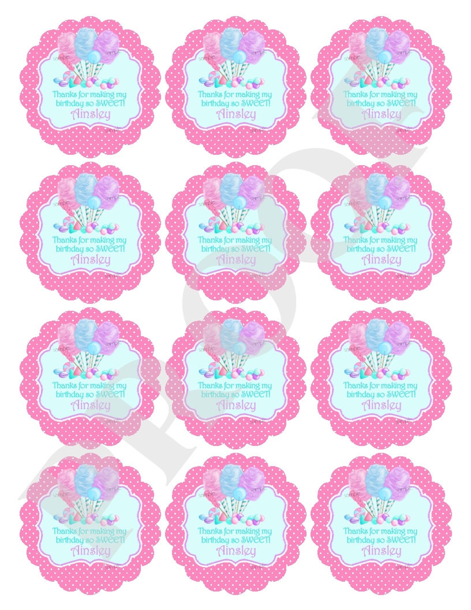 Personalized Candy Stickers SCALLOPED Cotton Candy Stickers - Etsy