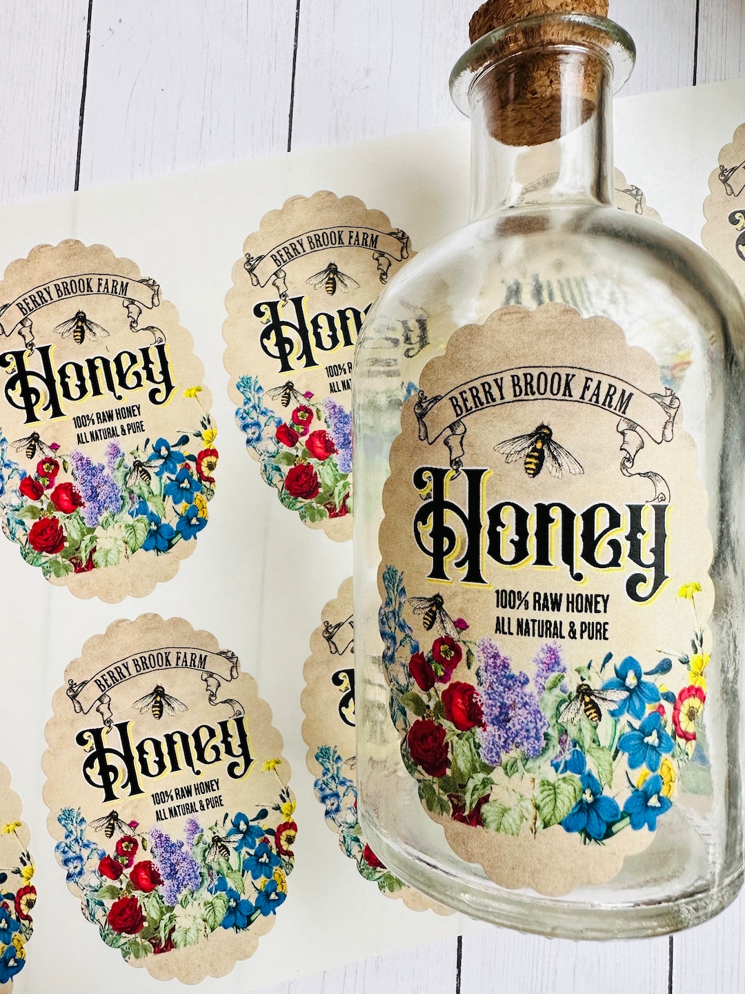 Custom Honey Labels, Wildflower Honey Stickers, Raw Honey Bottle Labels ...