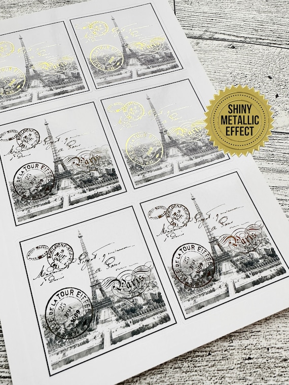 Gold Eiffel Tower Stickers - Sticker Sheet - Paris favor labels - Paris ...