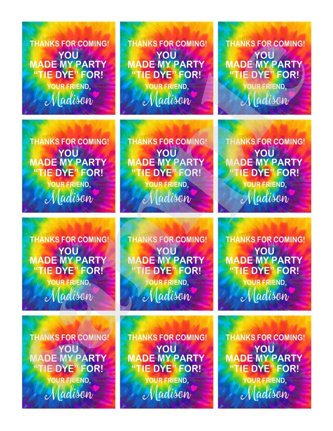Tie Dye Birthday Party Tie Dye Stickers Tie Dye Shirt Tags - Etsy