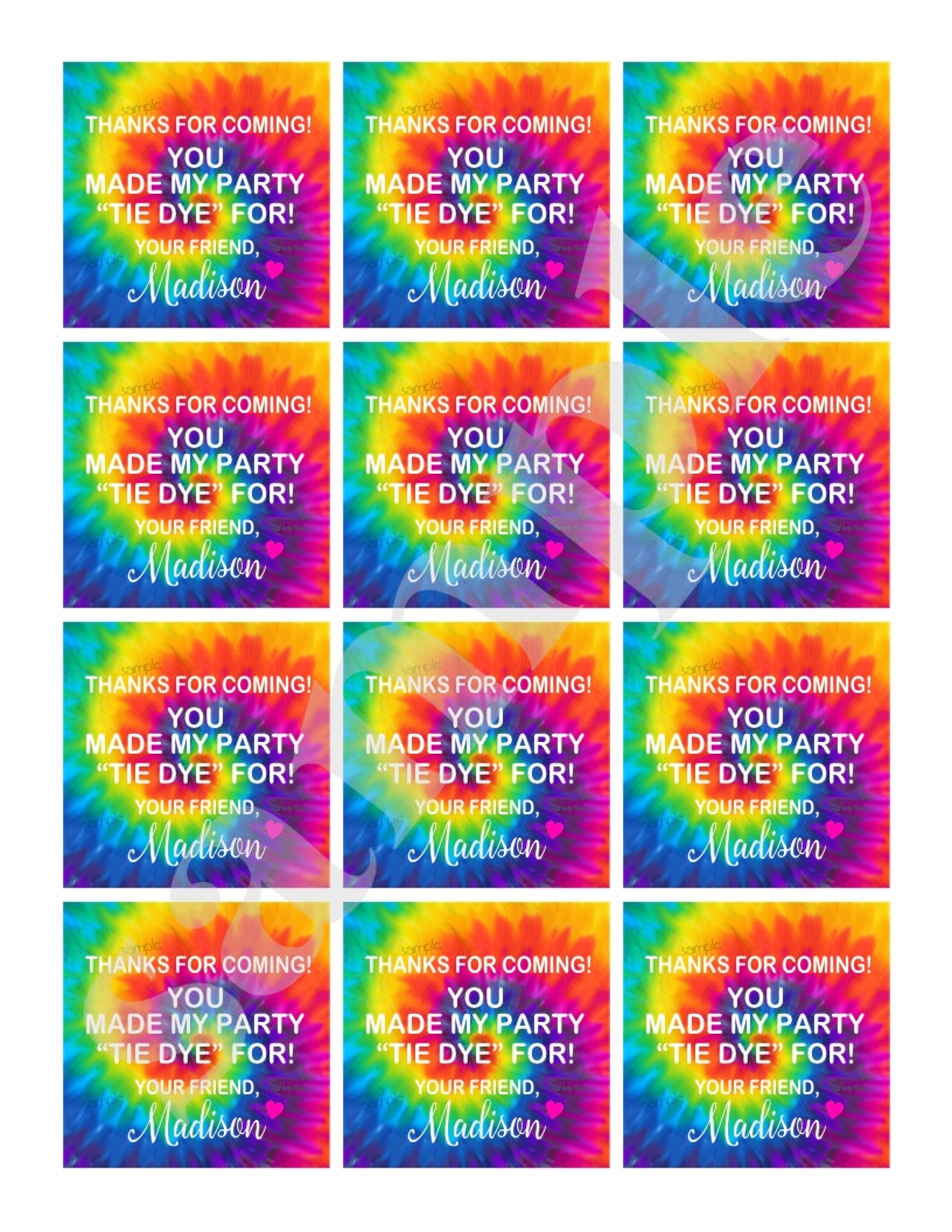Tie Dye Birthday Party Tie Dye Stickers Tie Dye Shirt Tags - Etsy