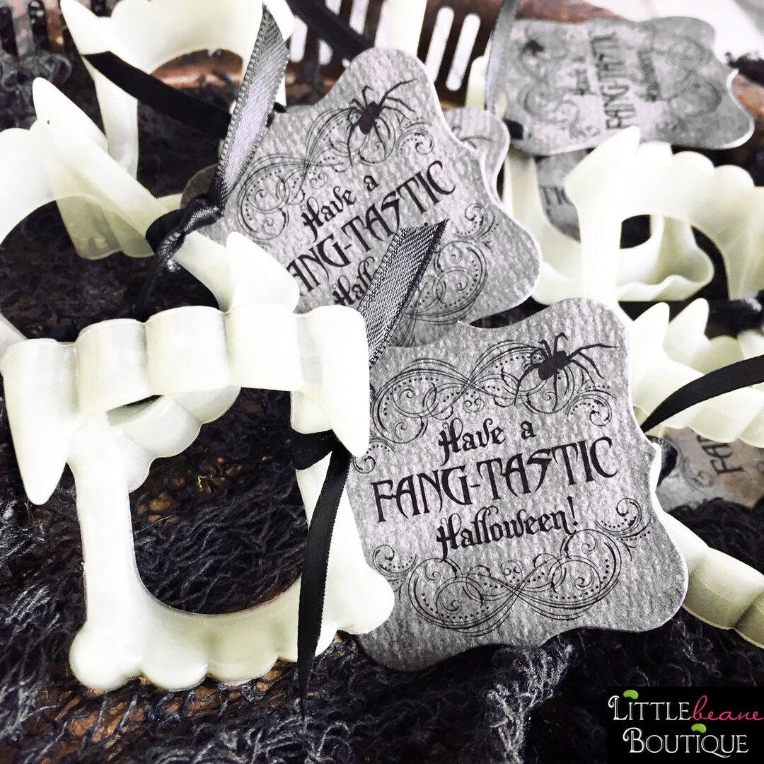 Halloween Favor Tags, Fang Teeth Tags, Fangtastic Halloween, Vampire ...