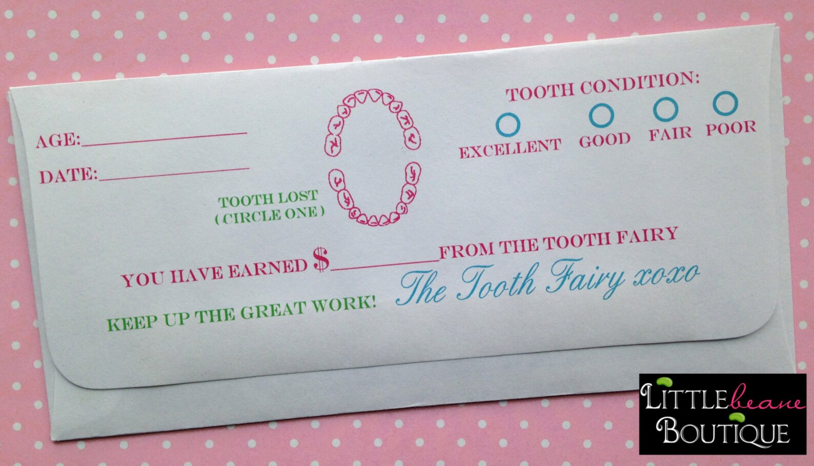 Personalized Tooth Fairy Money Envelopes, Money Gift, Children, Kids ...