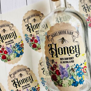 Custom Honey Labels, Wildflower Honey Stickers, Raw Honey Bottle Labels ...