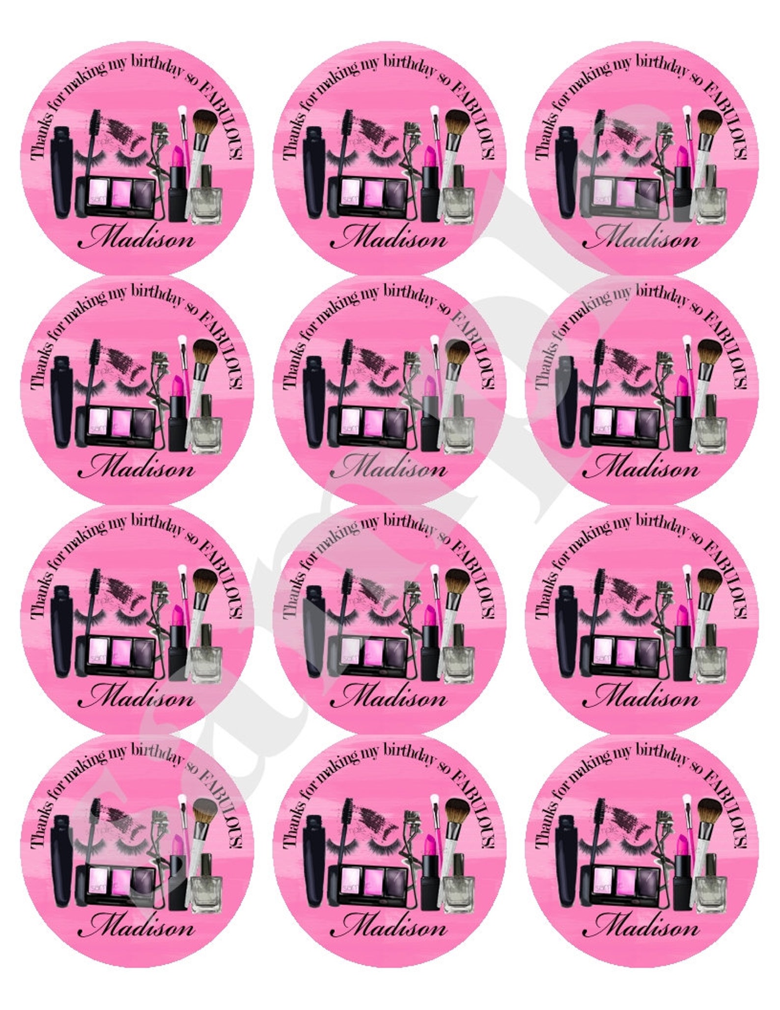 Personalized Makeup Stickers Makeup Birthday Party Sweet 13 | Etsy