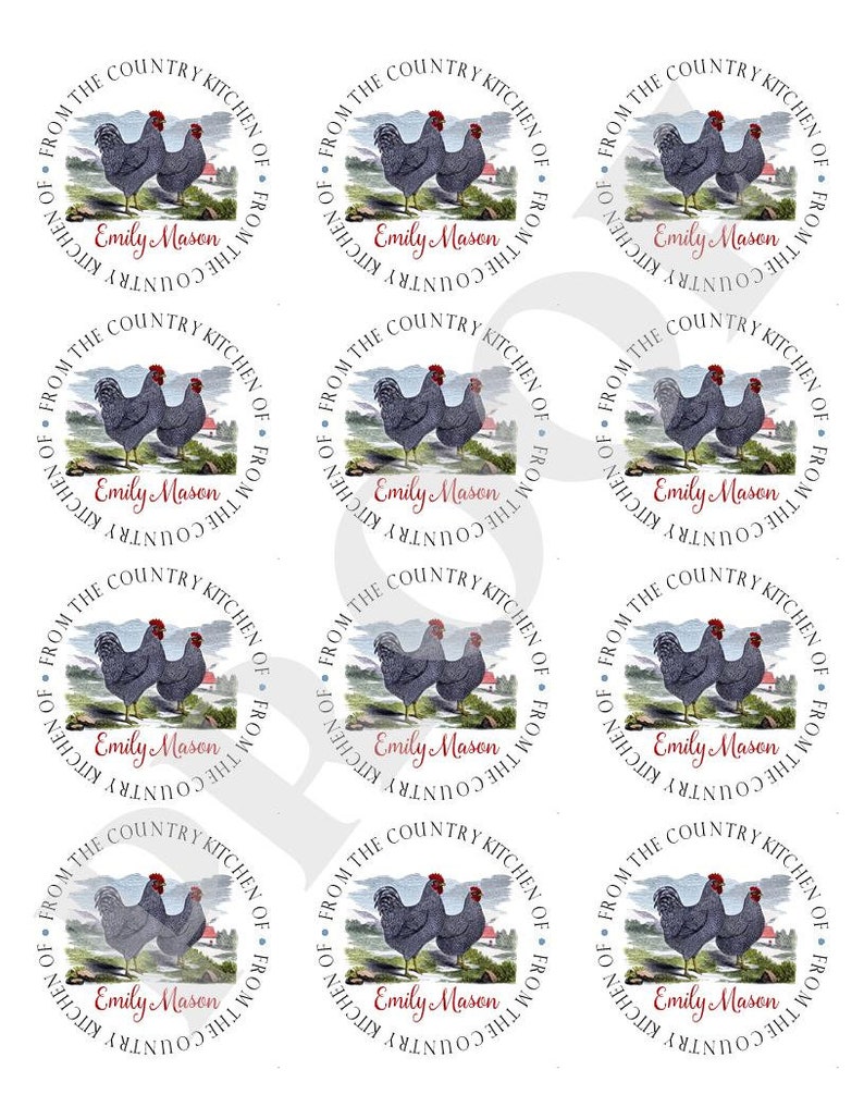 Personalized Country Kitchen Stickers, Rooster Kitchen Labels, Canning ...