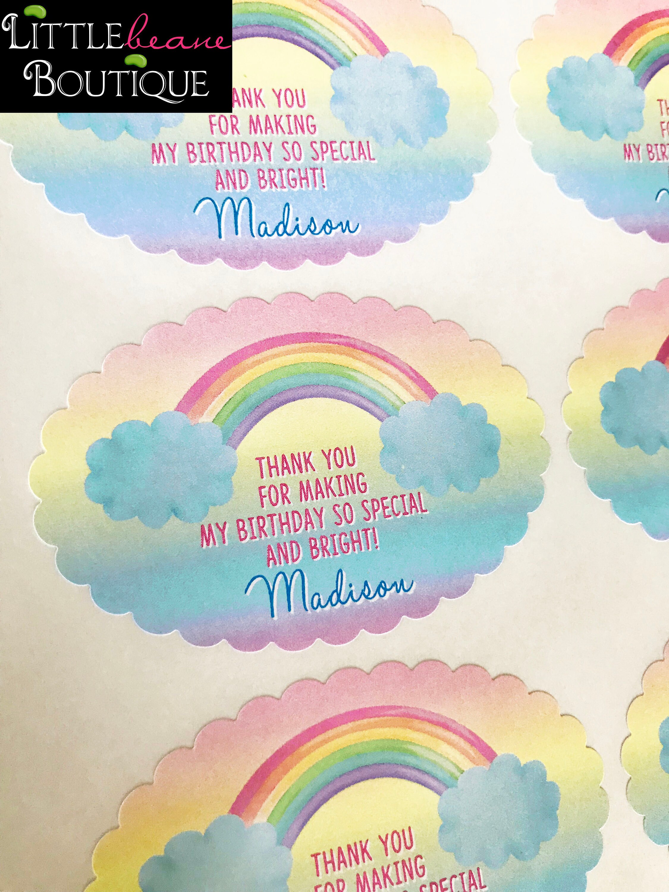 Rainbow Birthday Party Stickers Pastel Rainbow Labels | Etsy