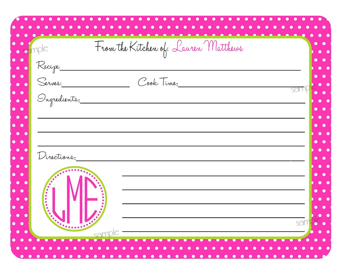Personalized Recipe Cards, Monogram Recipe Cards, Initials, Baking ...