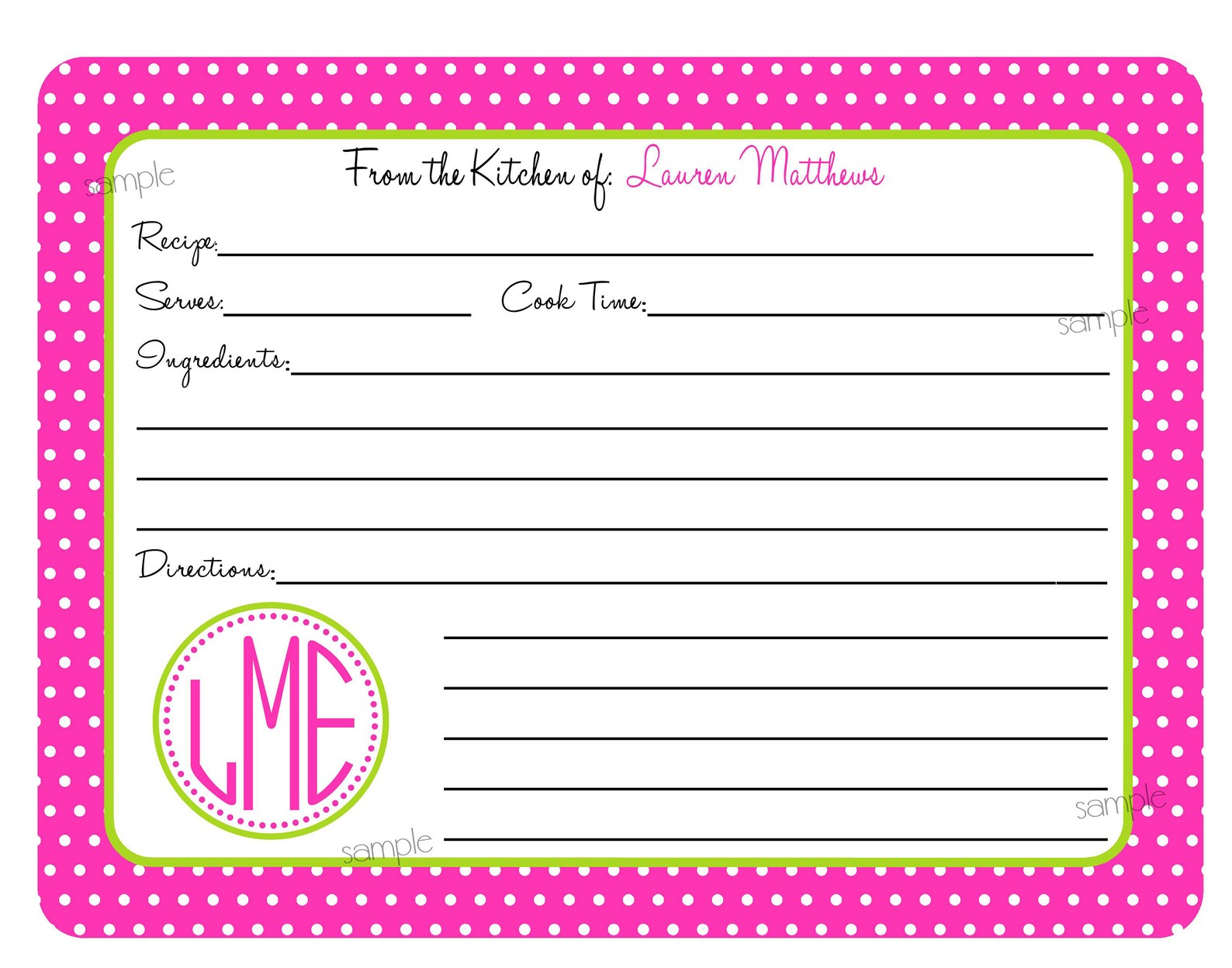Personalized Recipe Cards, Monogram Recipe Cards, Initials, Baking ...