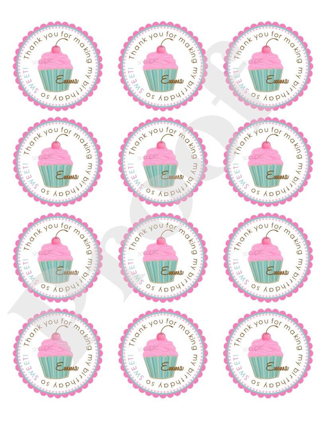 Cupcake Stickers Pink Cupcake Labels Cherry Cupcake | Etsy