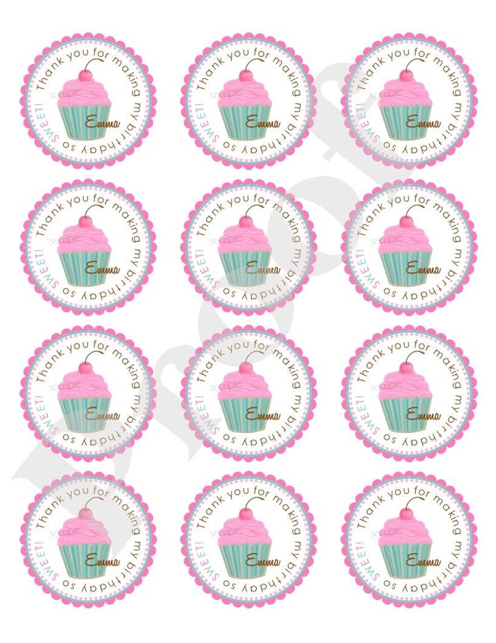 Cupcake Stickers Pink Cupcake Labels Cherry Cupcake - Etsy