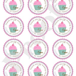 Cupcake Stickers, Pink Cupcake Labels, Cherry Cupcake, Birthday Party ...