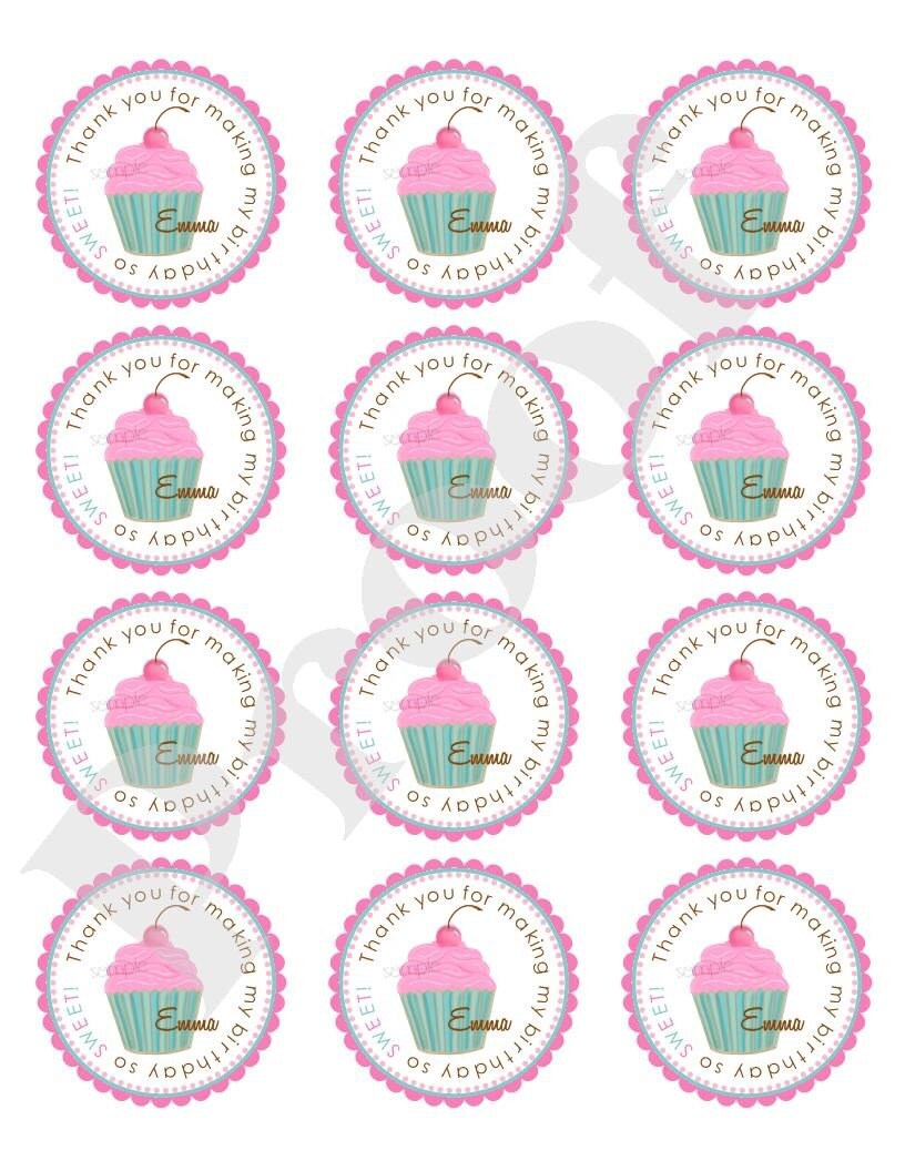 Cupcake Stickers Pink Cupcake Labels Cherry Cupcake - Etsy